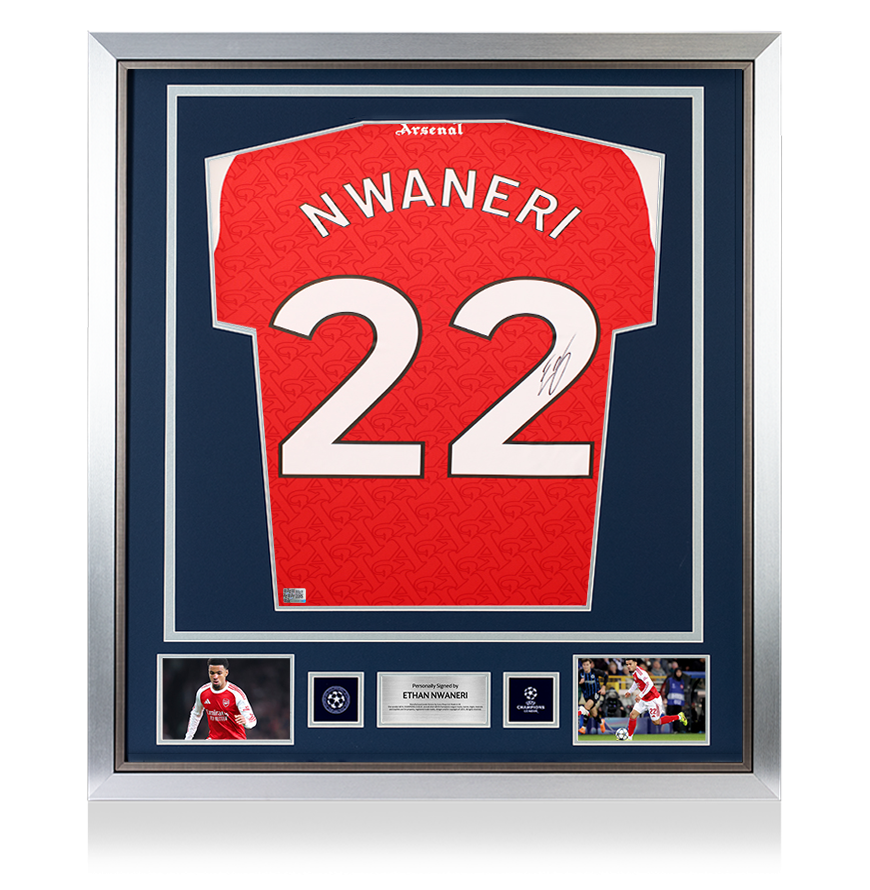 Ethan Nwaneri Official UEFA Champions League Back Signed and Framed Ar ...
