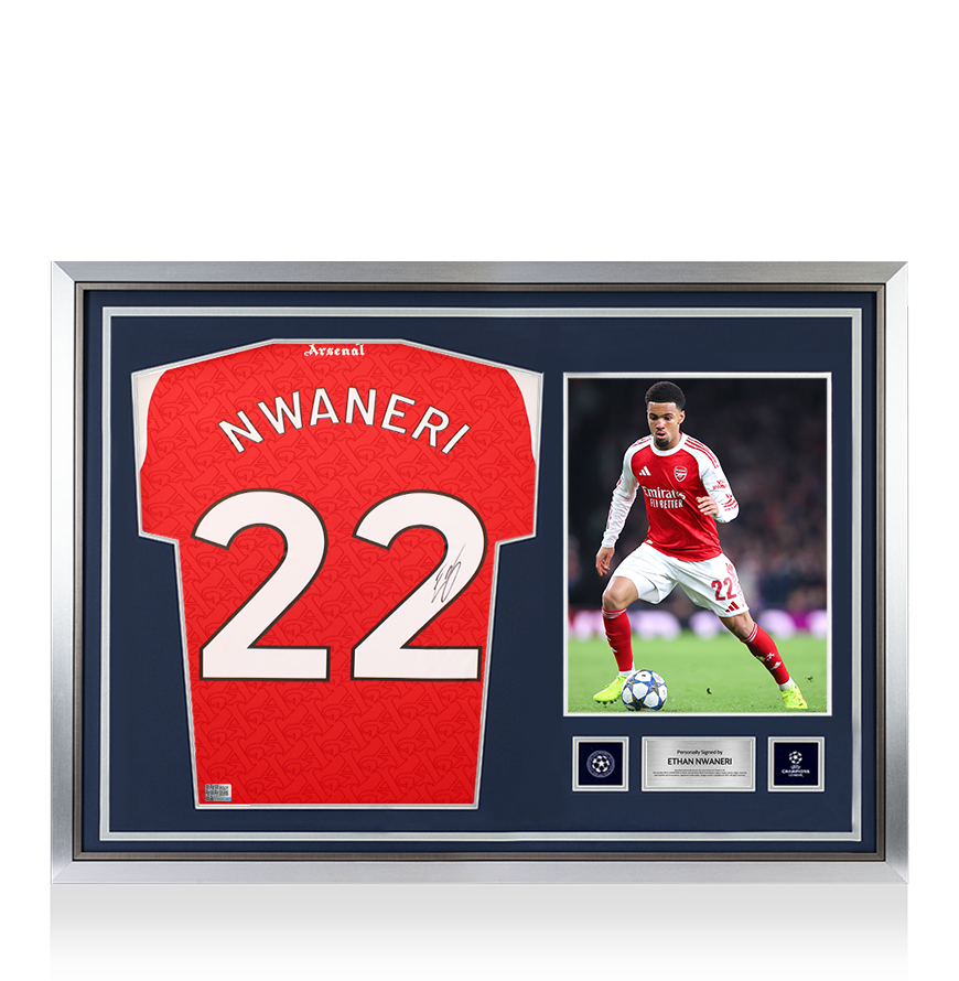 Ethan Nwaneri Official UEFA Champions League Back Signed and Hero Fram ...